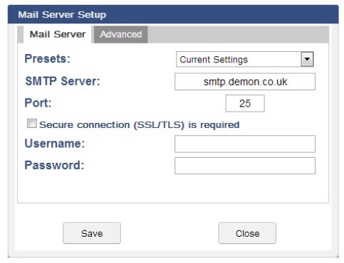 Configuring Mail Server Settings in the RF500 Gateway